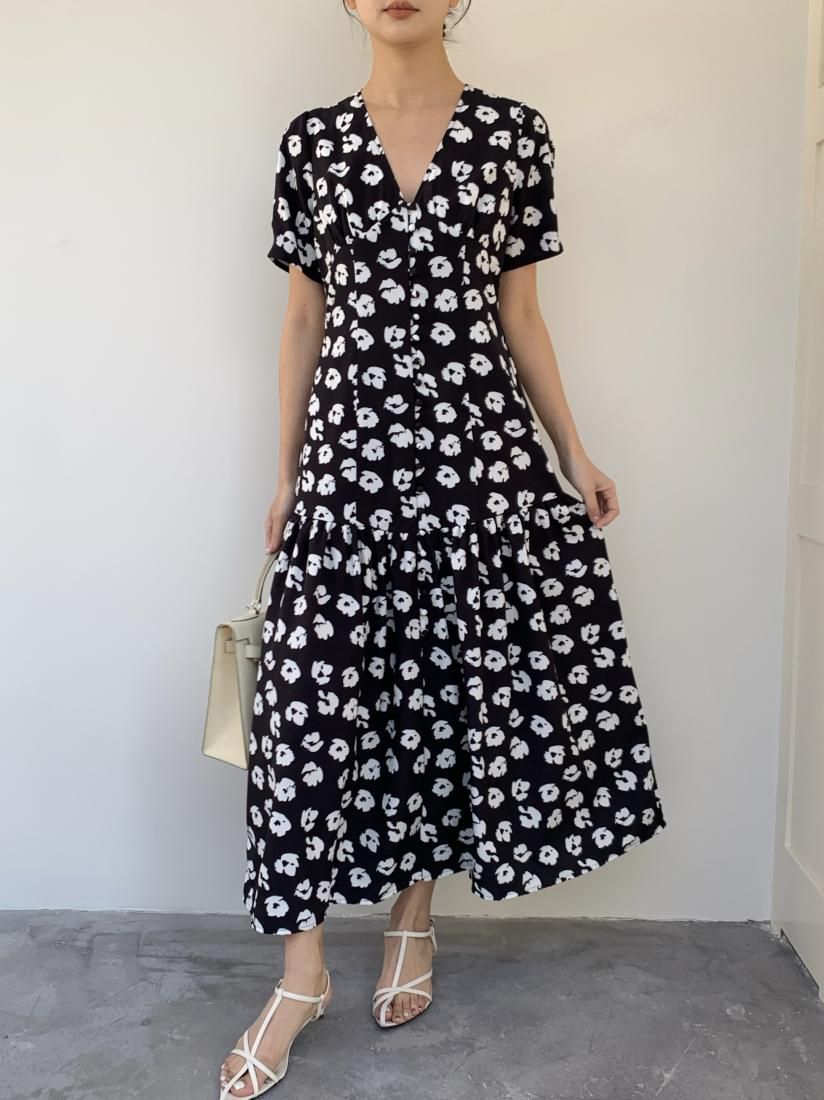 FLOWER LEOPARD V NECK LONG DRESS - BIRTHDAY BASH FLOWER LEOPARD V NECK LONG DRESS - BIRTHDAY BASH